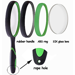 TANCH 5X Magnifying Glass Handheld Magnifier with Large 100mm Magnifying Glass Lens and Non-Slip Rubber Handle for Senior and Kids (1PC Green)