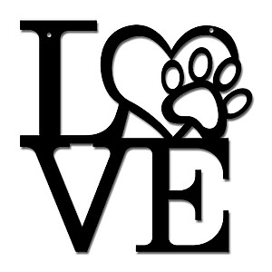CREATCABIN Metal Wall Art Dog Decor Wall Hanging Plaques Ornaments Iron Love Word Wall Art Sculpture Sign for Indoor Outdoor Home Living Room Kitchen Garden Office Decoration Gift Black 9.8inch
