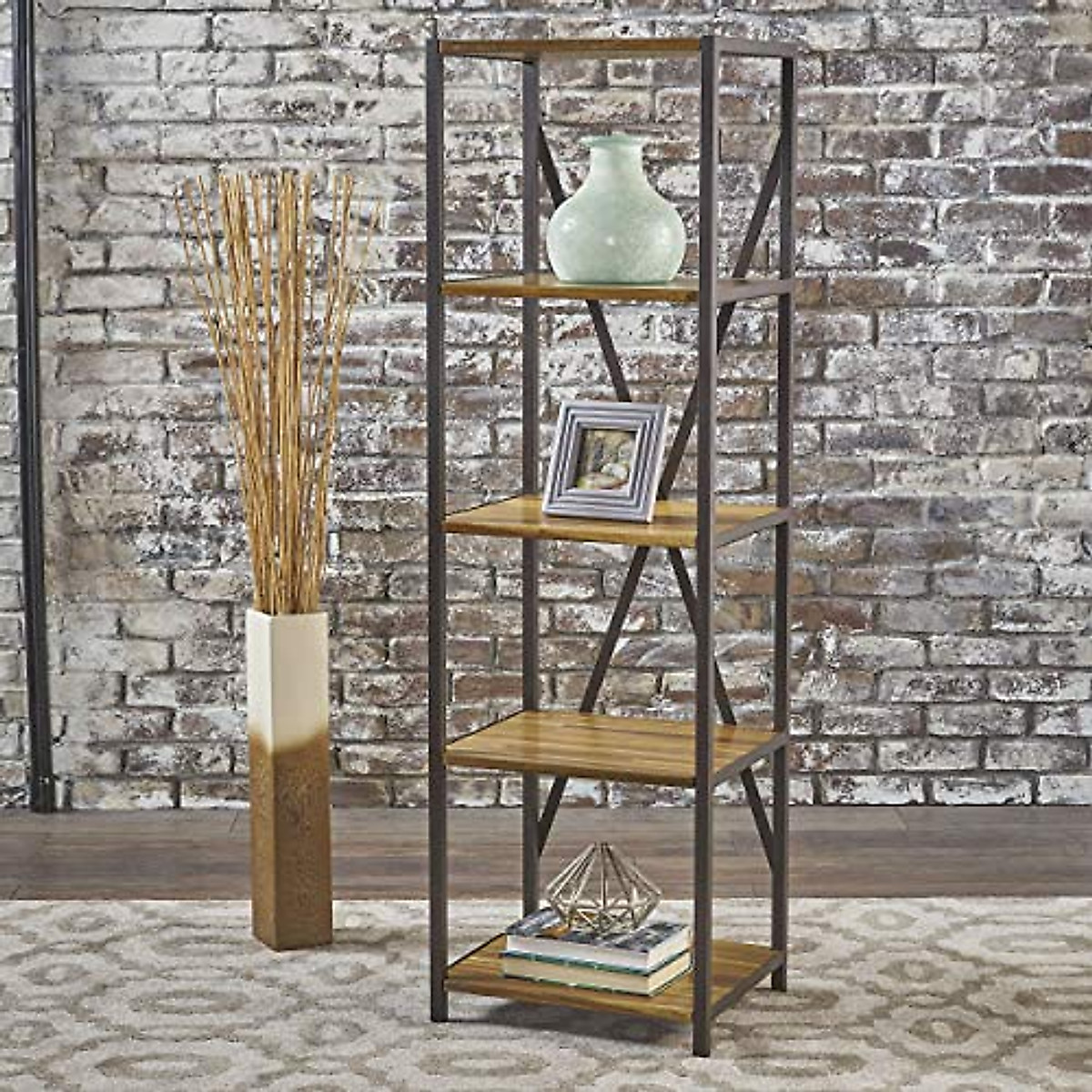Christopher Knight Home Roney Acacia Wood Bookcase with Iron Accents, 17", Natural Stained With Rustic Metal