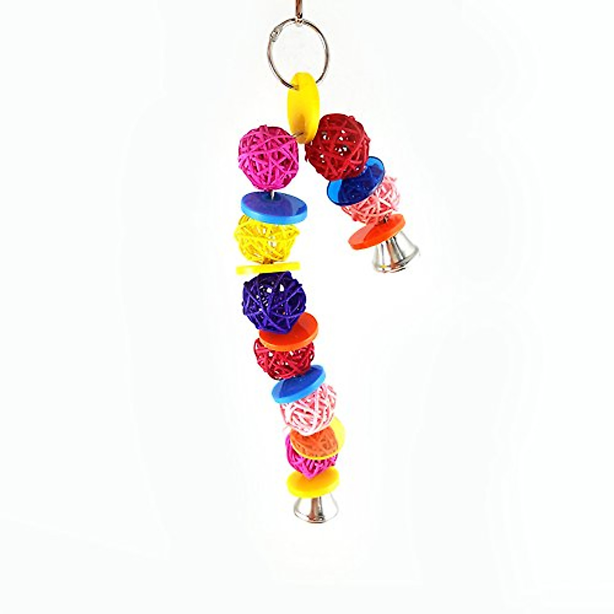 SONGBIRDTH Parrot Chew Toys - Multicolor Rattan Balls Bell Parrot Bite Play Toy Pet Bird Cage Hanging Decor for Medium and Small Parrot Random Color