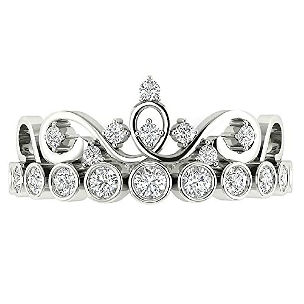 1 1/2 CT Round Shape White Cubic Zirconia Queen Crown Engagement Wedding Ring in 14K White Gold Plated 925 Sterling Silver (1.50 Cttw) Ring Size - 4.5