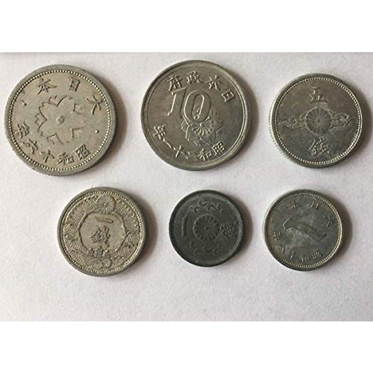 1 Authentic Historical WW2 Era (1946-1938) Japanese 6 Coin Set. Coinage From World War 2 German Ally Era Japan. Circulated Condition Graded by Seller