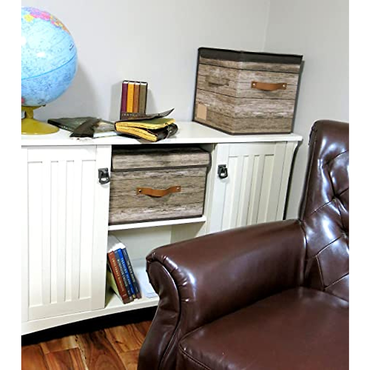 KaleaBoutique KB Foldable Storage Bins with Lids Fabric Collapsible Stacking Boxes, Closet Organizers Storage, Living Room, Laundry Room Bins, Office Home Storage Bins (Set of 3 Bins, Reclaimed Wood)