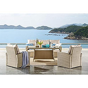 Alaterre Furniture Canaan All-Weather Wicker Outdoor Armchair w/ Cushions & Pillow Seat Tufted Back, Resin Wicker & RustProof Aluminum Powder Coated Frame, Cream, Weatherproof Patio/Deck Furniture Set