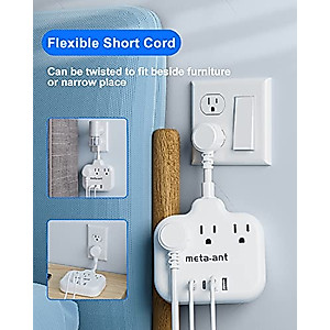 Multi Plug Outlet Splitter, 0.2ft Ultra-Short Cord Power Strip, 3 Outlets, 4 USB Ports, Multiple Outlet Extender, Non-Blocking, Non-Surge Protection for Cruise, Travel, Office, Dorm, Kitchen, White
