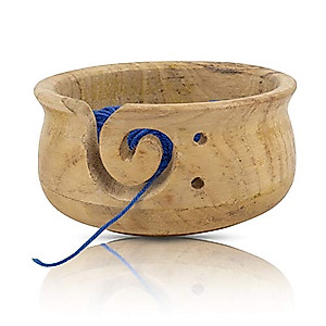 Handcrafted Wooden Yarn Knitting Crochet Bowl Holder for Skien Yarn Balls Decorative Storage Organizer Crocheting Needlework Knitting Accessories Kit Supplies Sturdy Non Slip Gifts for Mother Her