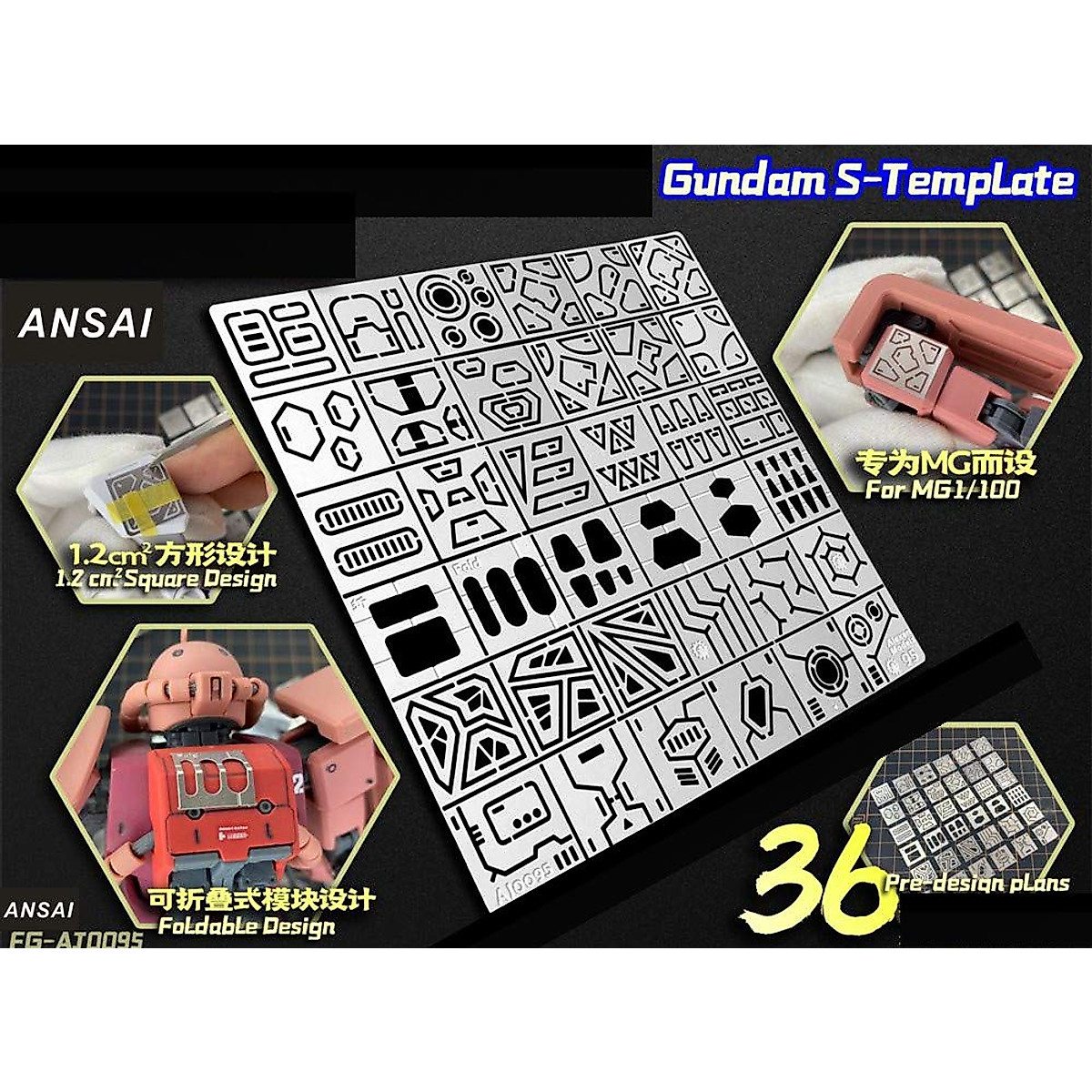 for Hobby Model Craft GK Tool Carving Auxiliary Ruler Stainless Steel Drill Hole Detail Maker Scribe line Stencil, 36 PCS in 1 (AJ0095)