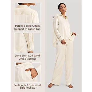 LilySilk Silk Pajama Set for Women Silk 2 pieces Ladies PJ Set Trendy Sleepwear With Double Oblique Pocket, Lily White M