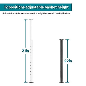 CLLVGOKD Kidney Chrome Lazy Susan, 28 Inch Lazy Susan Blind Corner Cabinet, 360° Rotating Corner Cabinet Lazy Susan, 2 Tier Adjustable Height, Lazy Susan Organizer for Cabinet Space Saving