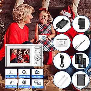 Digital Camera, RUAHETIL FHD 1080P 36MP 2.4 Inch LCD Vlogging Camera for Kids, 16X Zoom 2 Charging Modes Kids Compact Camera Point and Shoot Camera for Kids Teens Students Beginners (Silver)