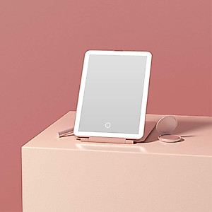 DYPASA Vanity Mirror Folding LED Makeup Mirror Portable Ultra-Thin Folding Mirror with Light Suitable for Ladies Gift Makeup Mirror (Pink) Household Cosmetic Mirror