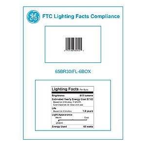 GE Incandescent Flood Light Bulbs, BR30 Flood Lights, 65-Watt, 615 Lumen, Medium Base, Soft White, 6-Pack, Indoor Flood Light Bulbs, Recessed Light Bulbs for Indoors