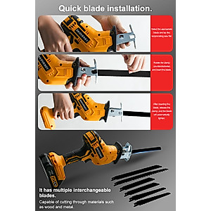 Cordless Reciprocating Saw, 2.0Ah Battery x2, Cordless Variable Speed, Blades Kit for Wood/Metal/PVC Cutting Yellow