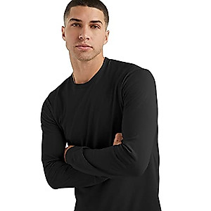 Hanes Originals Long Sleeve Cotton T-Shirt, Classic Crewneck Tee for Men, Black, Medium