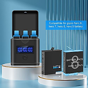 Suptig Battery Charger Compatible for GoPro Hero 8, Gopro Hero 7, Gopro Hero 6, Gopro Hero 5, 3-Channel Battery Charger Station for Hero 8 Hero 7 Hero 6 Hero 5