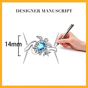 Turtle Ring Sapphire Jewelry for Women Ocean Themed Gifts Sea Starfish Blue Stone Zircon Diamond 925 Wave Ring Sterling Silver for Sister Mom Friend Size 8