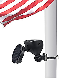 Flag Pole Light Solar Powered, 2 in 1 House Mounted Flagpole Solar Light, Metal Clamps Fits 1” to 3.5” in Diameter Flagpole, Super Bright 4 LED Outdoor Dusk to Dawn for Wall-Mount Spinning Flag Poles