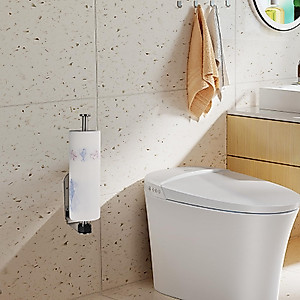 Paper Towel Holder Under Cabinet, Wall Mount, 2 Pack Single Hand Operable, with Damping Effect, Bend-Resistant, Self-Adhesive or Drill Mounting for Kitchen Bathroom, Black+Silver