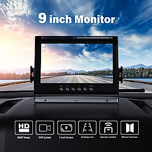 eRapta 1080P Wired Backup Camera System Kit,9" HD DVR Monitor with IP69 Waterproof Reverse/Side View Camera for RV Truck/Semi Box Truck/Trailer A9