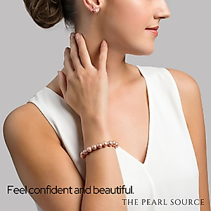The Pearl Source 14K Gold 7-8mm AAA Quality Round Pink Freshwater Cultured Pearl Bracelet for Women