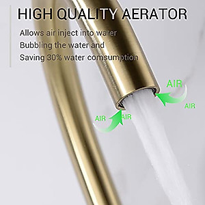 Solid Brass Kitchen Faucet Single Handle 1 Hole 360-Degree Swivel Gooseneck Bar Sink Mixer Tap, Brushed Gold