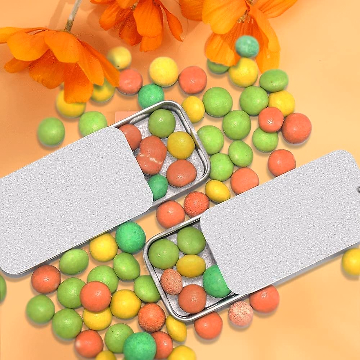 Mini Metal Slide Top Tin Box, Portable Rectangular Sliding Lid Tin Containers Small Boxes for Pills Earring Jewelry Organizer(60x34x11mm,pink)