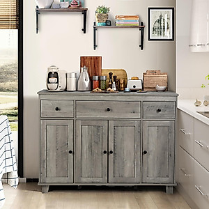 VOWNER Modern Farmhouse Sideboard Buffet Cabinet with Storage, 47.2" Large Kitchen Storage Cabinet with 3 Drawers and 4 Doors, Coffee Bar Cabinet for Kitchen, Dining Room, Living Room