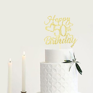 Happy 50th Birthday Cake Topper for 50th Birthday Party Decorations Supplies Gold Glitter