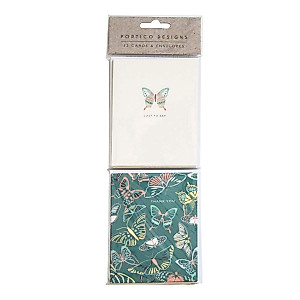 Portico Designs Mini Blank Notecard Set Colorful Note Cards Small Stationary Set, 12-Count, Butterflies