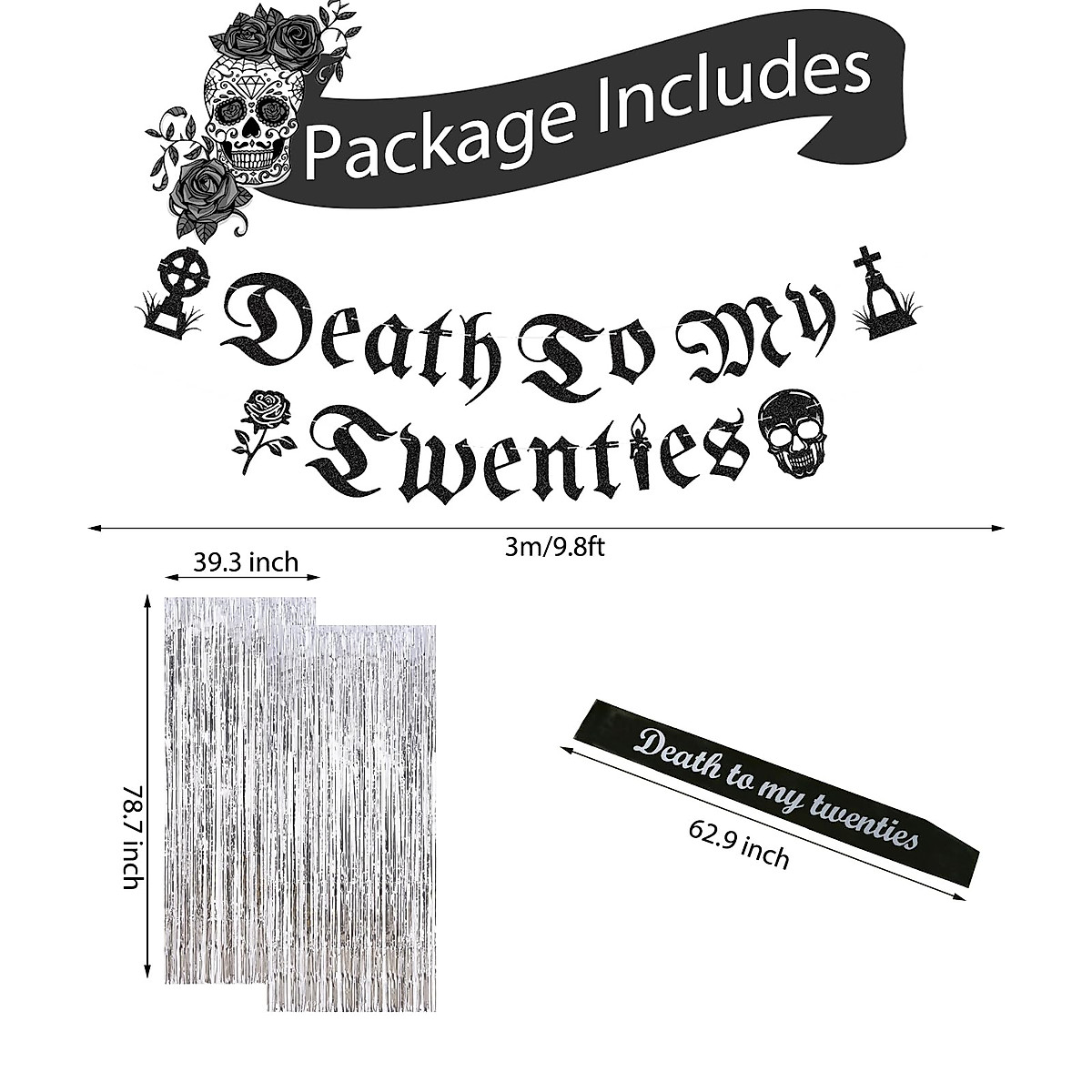 30th Birthday Decorations Set Rip to My 20s Birthday Decorations Death to My 20s Balloons Banner Fringe Foil Curtains Dearth to My Twenties Sash for My Funny Thirtieth Birthday Party