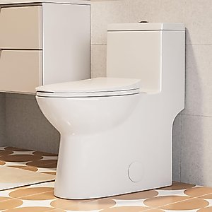DeerValley Symmetry One Piece Toilet, Dual Flush 1.1/1.6 GPF Elongated Standard Toilet for Bathroom, Toilets with Comfortable Seat Height (Seat Included) (White)