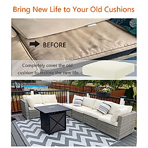 TECOSARA Outdoor Cushion Covers Replacement 14 Pcs Patio Cushion Covers fit for 7Pieces 6-Seater Wicker Rattan Sectional Couch Sofa Outdoor Cushion Slipcovers Set Seat and Back Cover Only, Ivory