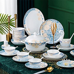 IULJH 60 Piece Bone China Tableware Sets Food Bowl Sushi Dishes Ramen Plates Dinner Set Utensils For Kitchen Accessories