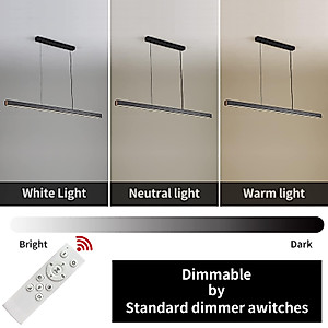 Mikeru Dimmable 3000k-6000k Linear Pendant, 39 Inch Modern LED Pendant Light with Remote Control, Adjustable Cable Suitable for Office Dining Room Kitchen Island, Billiard Room (39inch)