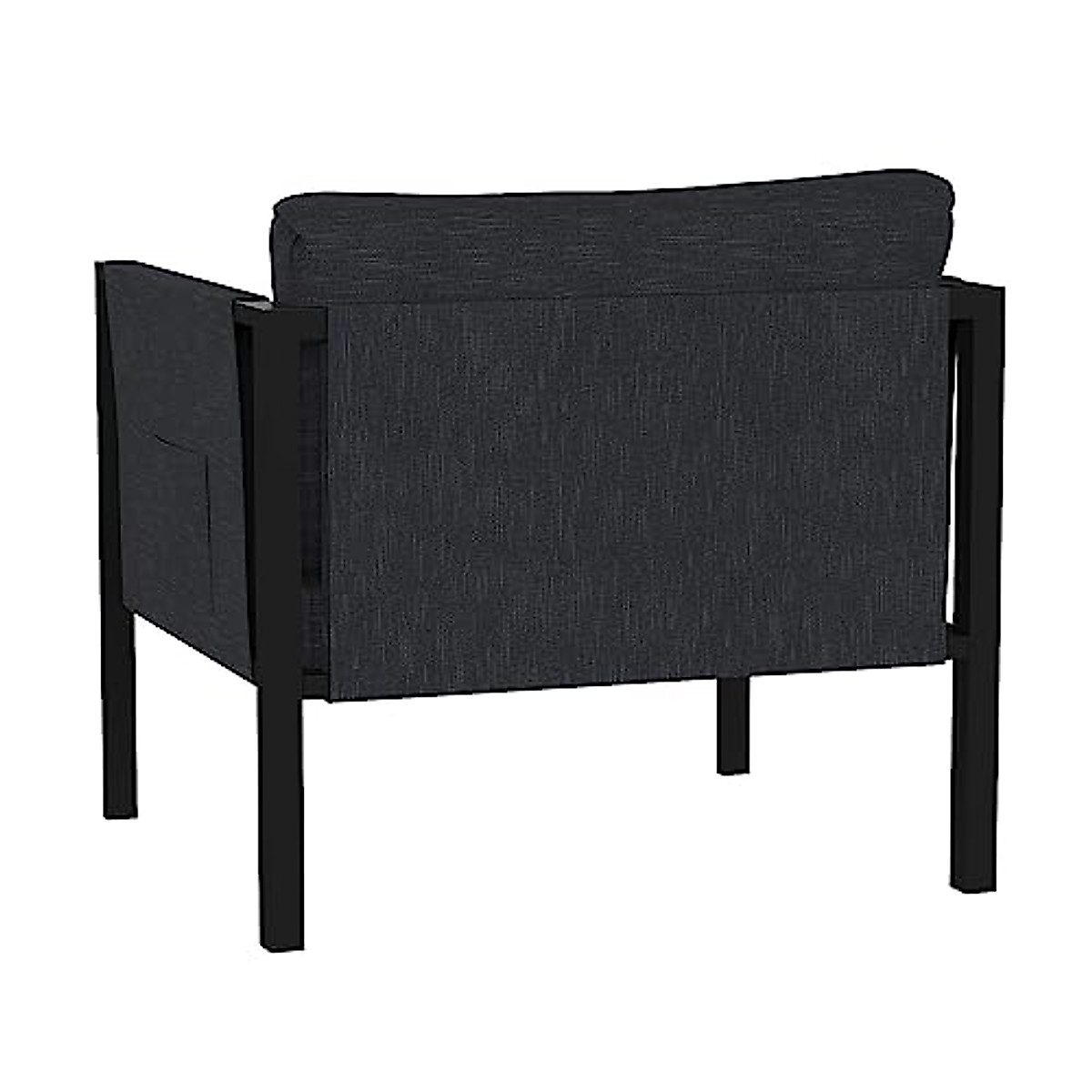 Flash Furniture Lea Indoor/Outdoor Patio Chair with Cushions - Modern Steel Framed Chair with Storage Pockets, Black with Charcoal Cushions