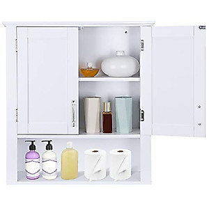 LEMY 2-Door Bathroom Surface Mount Medicine Cabinet, Wood Hanging Cabinet with Adjustable Shelves & Open Storage Over The Toilet for Bathroom Kitchen Bedroom