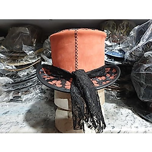 Steampunk Black Crusty Band Pink Leather Top Hat (Leather, XX-Large)