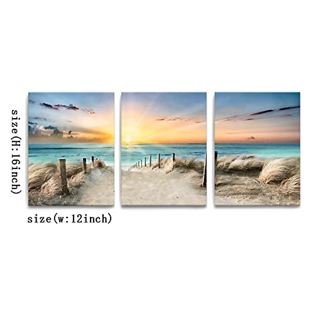 Canvas Wall Art for Living Room 3 Panel Beach Ocean Sunset Print Pictures paintings Artwork Bedroom Bathroom Canvas Framed Wall Decor Modern Gallery Office Decorations Size 12x16x3 Piece Ready to Hang