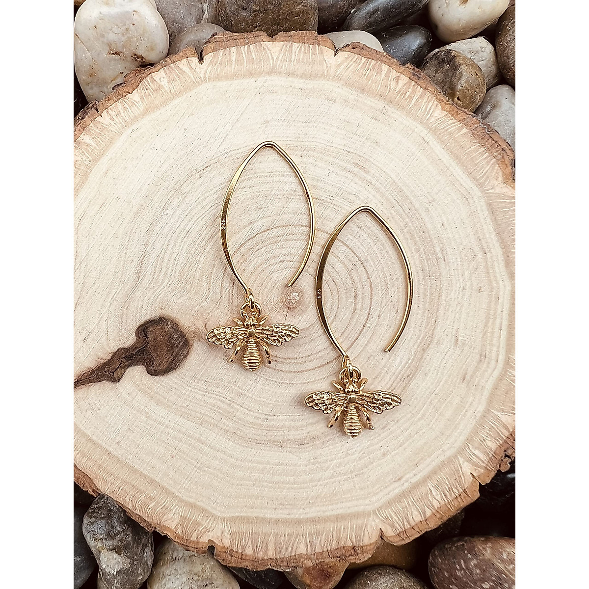 14k Gold Bee Dangle Earrings Sterling Silver