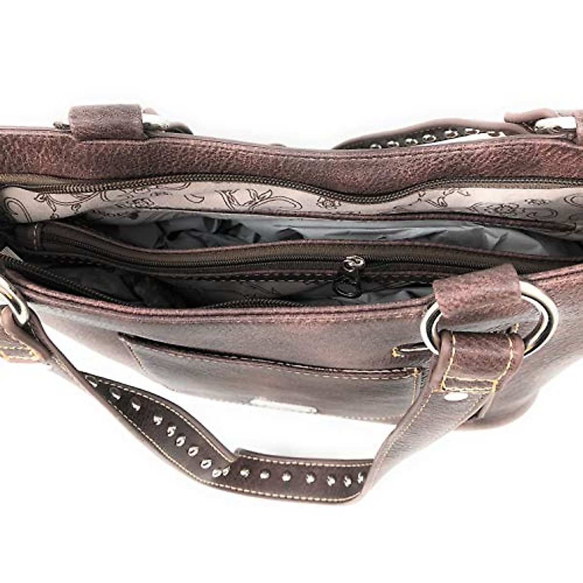 Concealed Carry Hobo Double Flat Strap Purse Wings Buckle with Matching Wallet (Dark Brown)
