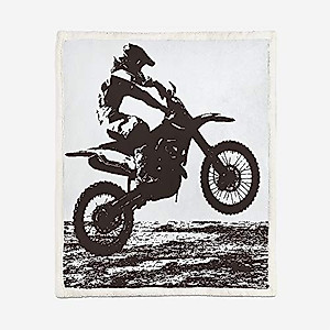 SHOMPE Dirt Bike Throw Blanket Motocross Racer Extreme Sports Printed Soft 3D Cool Plush Sherpa Kids Men Boys Fleece Blankets 50"x 60"