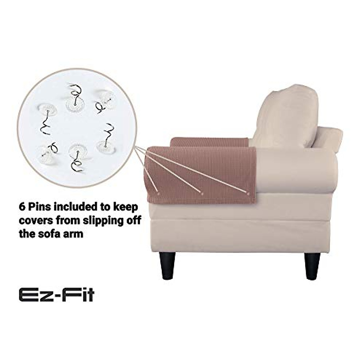 2 Pc Anti-Slip Spandex Stretch Fabric Sofa Armrest Cover Set Recliner,Armchair,Couch Armrest Protector for Upholstered Furniture Fitted Jacquard Design Material |Strapless with Free PINS (Rose Dawn)