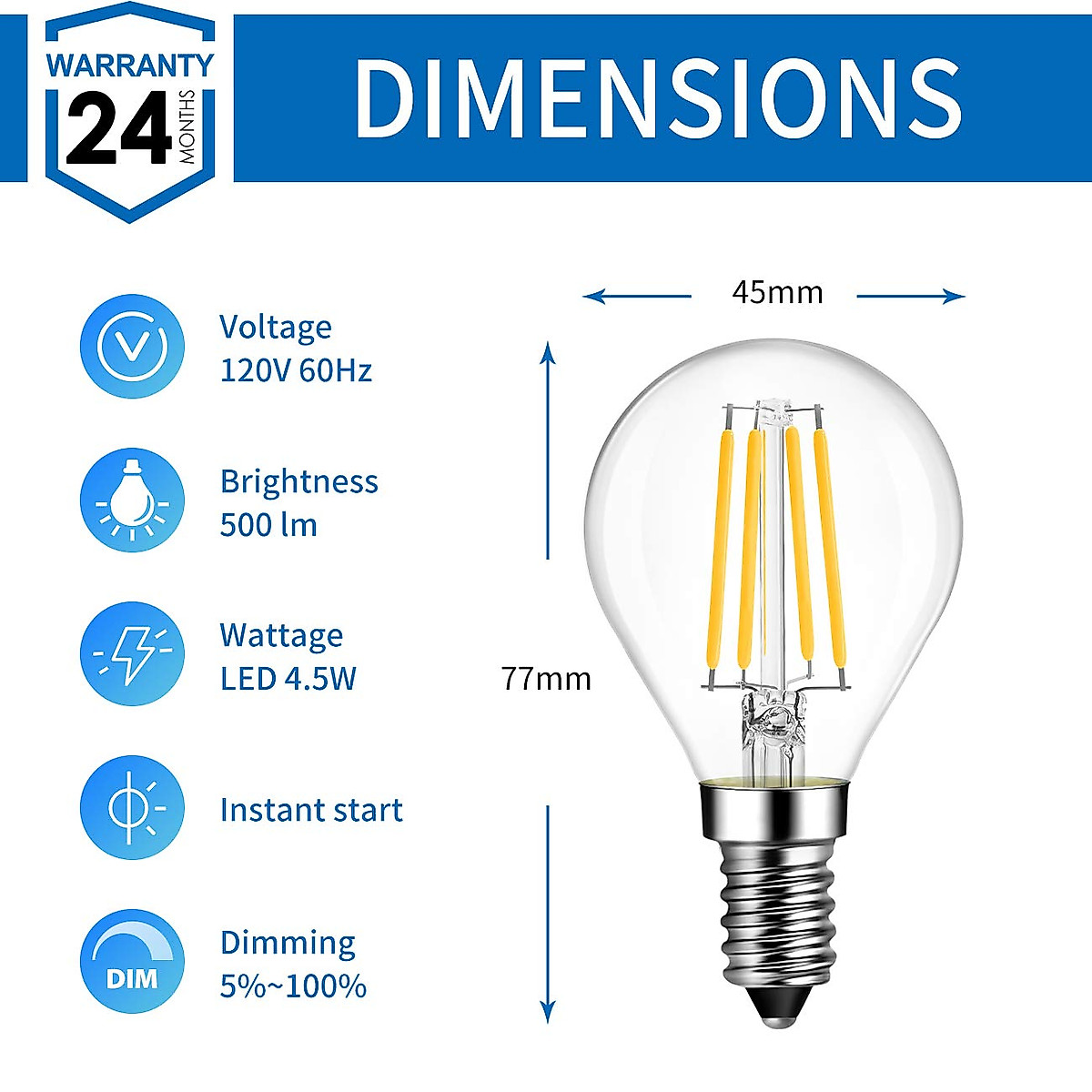 ANWIO G14 LED Globe Filament Bulb E12 Screw Base Dimmable 4.5W(60W Equivalent) 2700K Warm White Chandelier Edison Light Bulb(6-Pack)