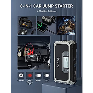 AstroAI Car Jump Starter, 2000A 12V 8-in-1 Battery Jump Starter, Up to 7.0L Gas & 3.0L Diesel Engines, 18000mAh Quick Charge 3.0 Power Bank, Informative LCD Screen with Cigarette adapter, Jumper Cable