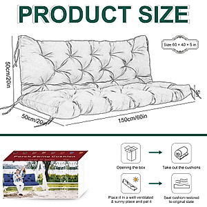 Porch Swing Cushions Outdoor 60 inch x 40 with Backrest Extra Thick 5" Waterproof 3 Seat Swing Replacement Cushions for Outdoor Furniture Bench Patio Garden (Dark green-60x40x5inch)