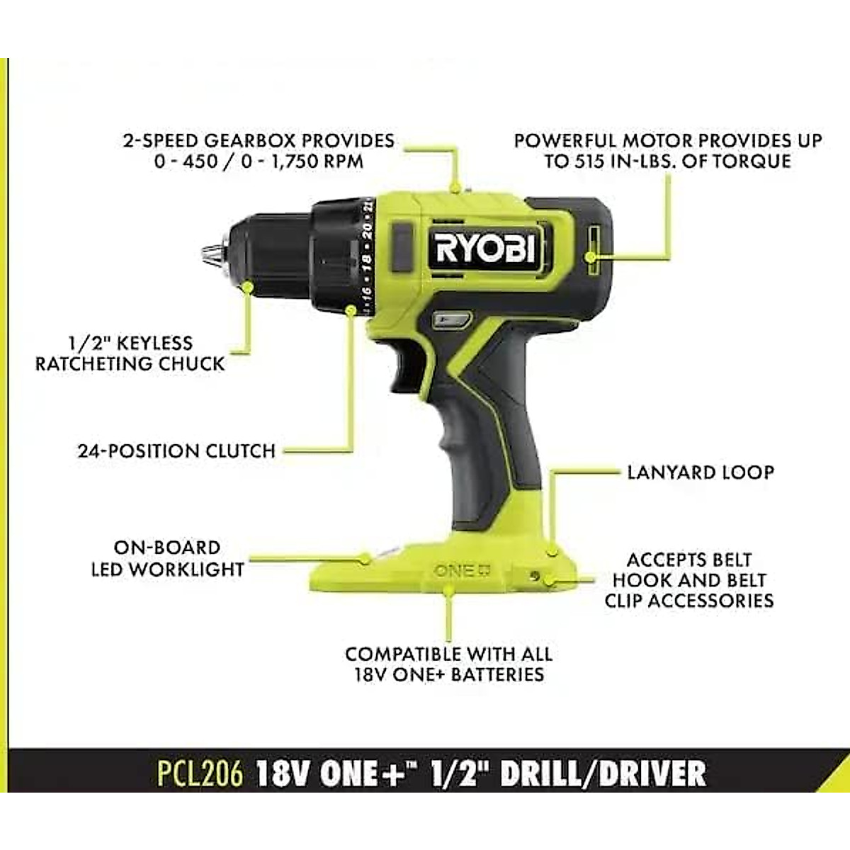RYOBI ONE+ 18V Cordless 1/2 in. Drill/Driver Kit with (1) 1.5 Ah Battery and Charger (Renewed)