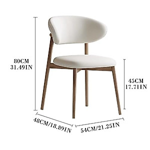 Mid Century Modern Side Dining Chair with Solid ash Wood Faux Leather Seat and Curved Backrest Low-Back Dining Chairs, Cafe Casual Home Dining Room Backrest Chairs (Color : White)