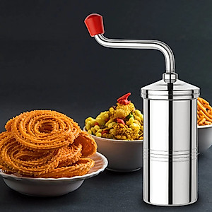 Sahishnu Online & Marketing Stainless Steel Sev Sancha Maker, Murkul Maker, Manual Pasta Maker,Shev Maker, Gathiya Murukulu Janthikulu Maker Machine with 6 Different Steel Jali