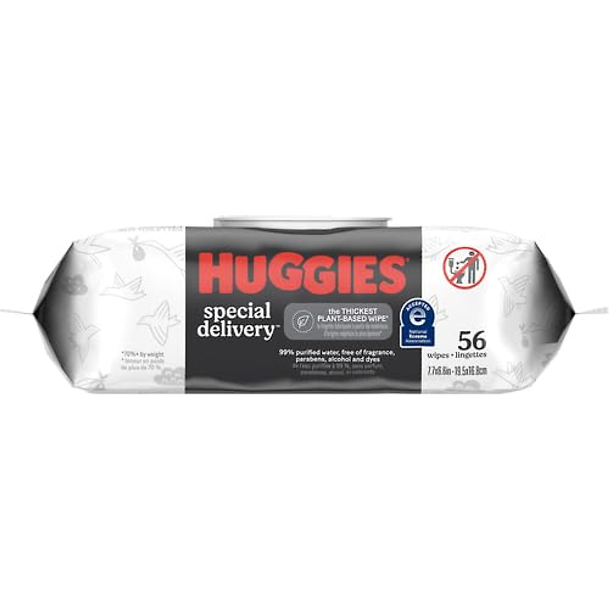 Hypoallergenic Baby Wipes, Unscented, Huggies Special Delivery Baby Diaper Wipes, Safe for Sensitive Skin, 99% Purified Water, 6 Push Button Packs (336 Wipes Total), 56 Count (Pack of 6)