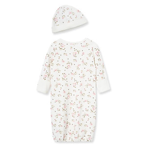 Little Me Baby Girl's 2-Piece Nightgown and Cap Set, Vintage Rose, 0-3 Months